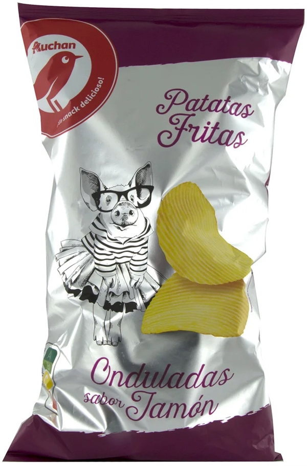 Características de AUCHAN (ALCAMPO) Patatas fritas onduladas sabor jamón