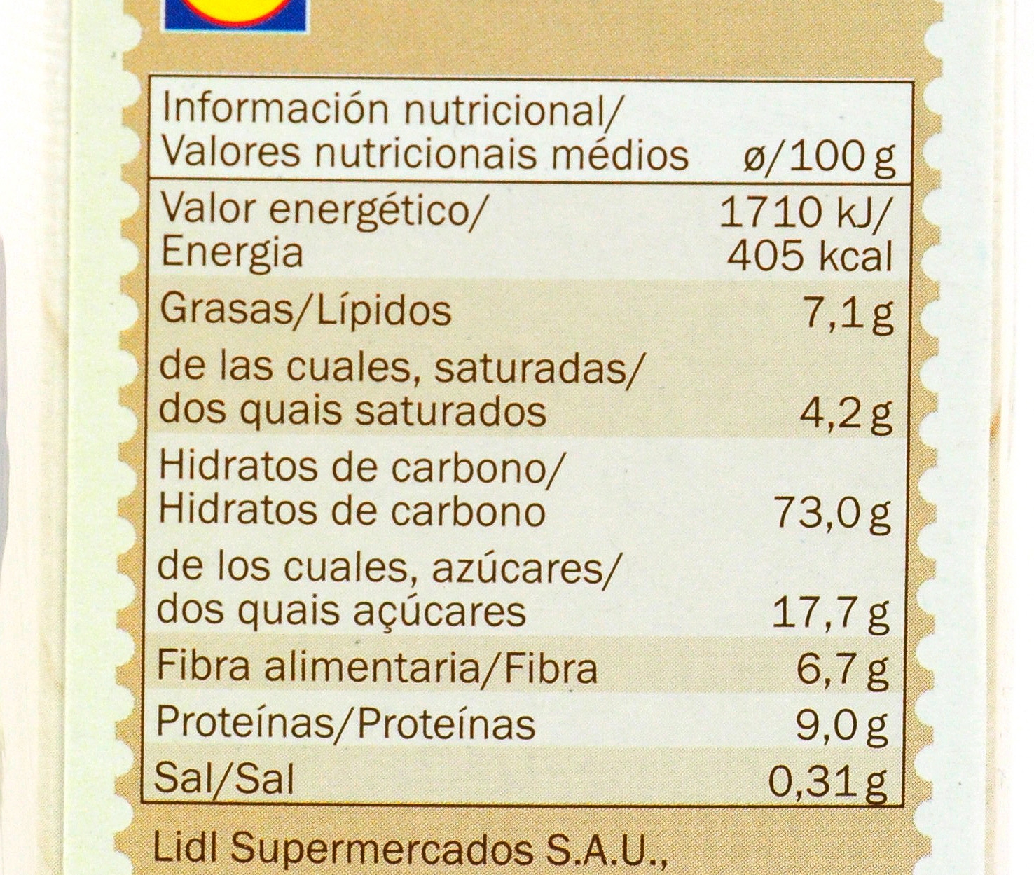 CROWNFIELD (LIDL) SPECIAL FLAKES CHOCOLATE.: valor nutricional