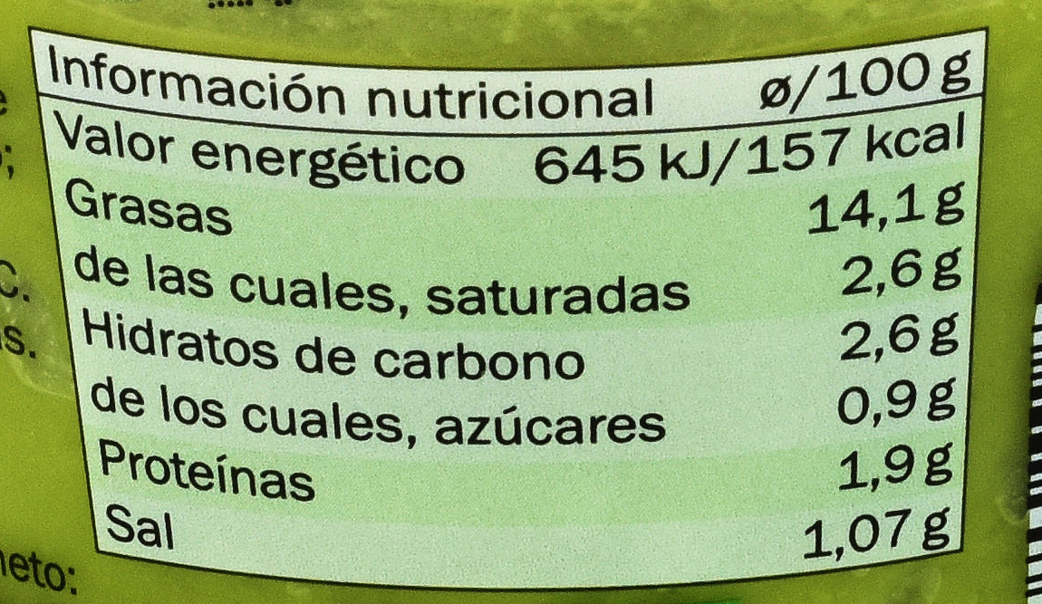 Valor nutricional de CHEF SELECT (LIDL) GUACAMOLE | OCU