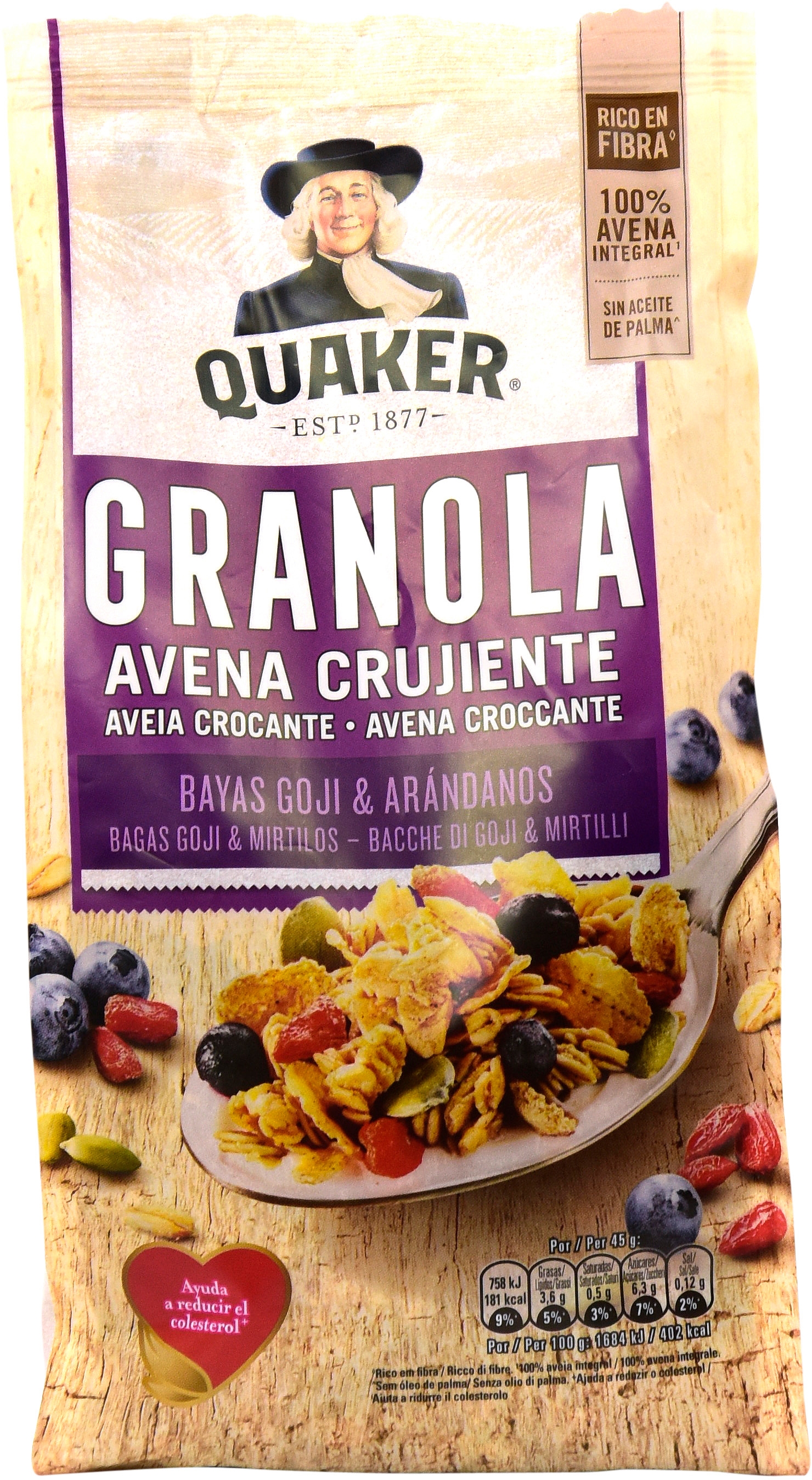 QUAKER MUESLI CON AVENA CRUJIENTE, BAYAS DE GOJI Y ARÁNDANOS .: valor ...