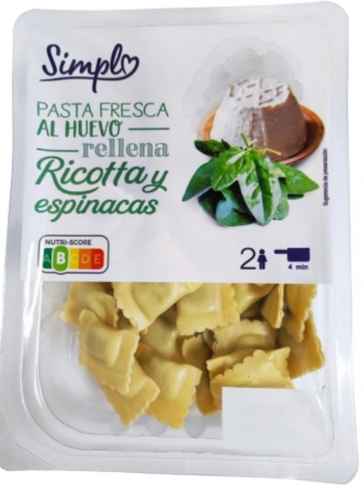 Pasta SIMPLY (CARREFOUR) PASTA FRESCA AL HUEVO RELLENA RICOTTA Y ...