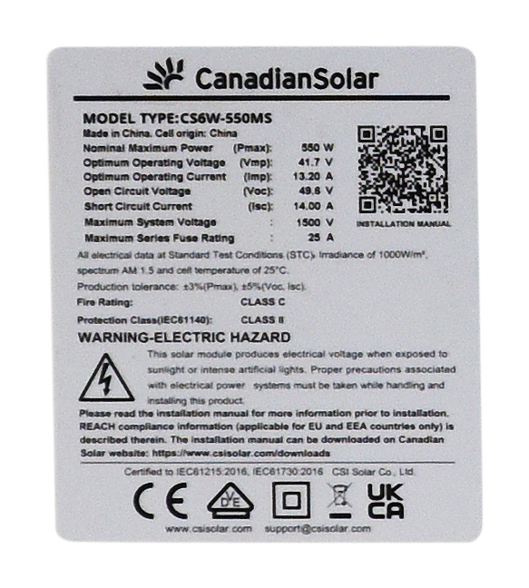 Características de CANADIAN CS6W 550MS